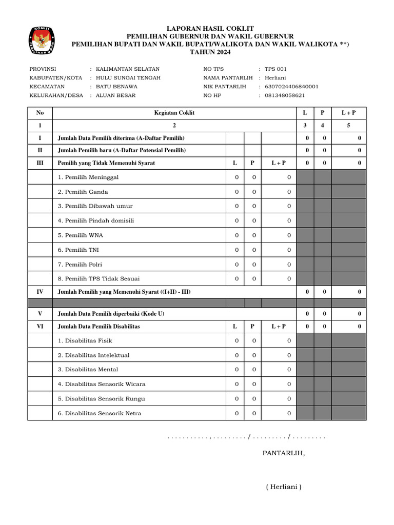 Laporan Coklit Pemilih 2024 HST | PDF