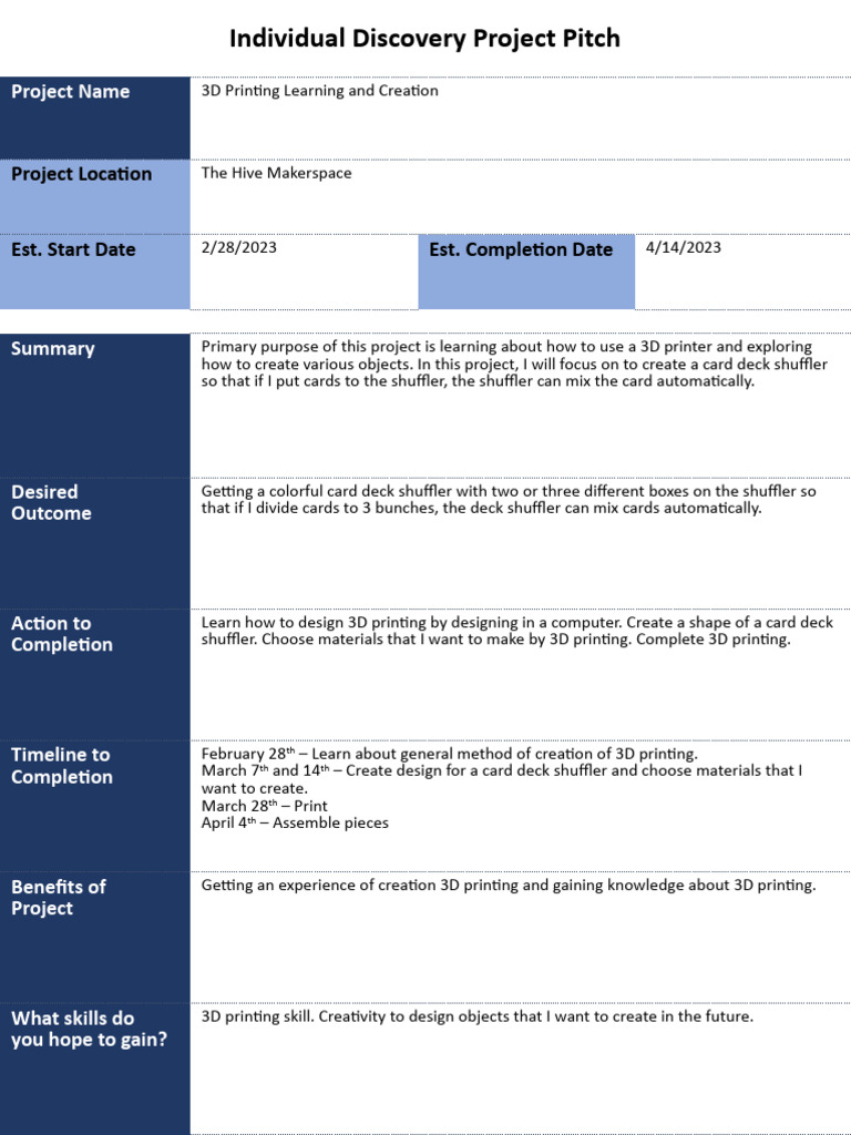 Project Pitch For The Discovery Project, 3D Printing | PDF | Games ...