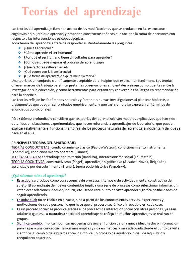 Resumen Teorias Del Ap | PDF | Aprendizaje | Teoría del aprendizaje (educación)