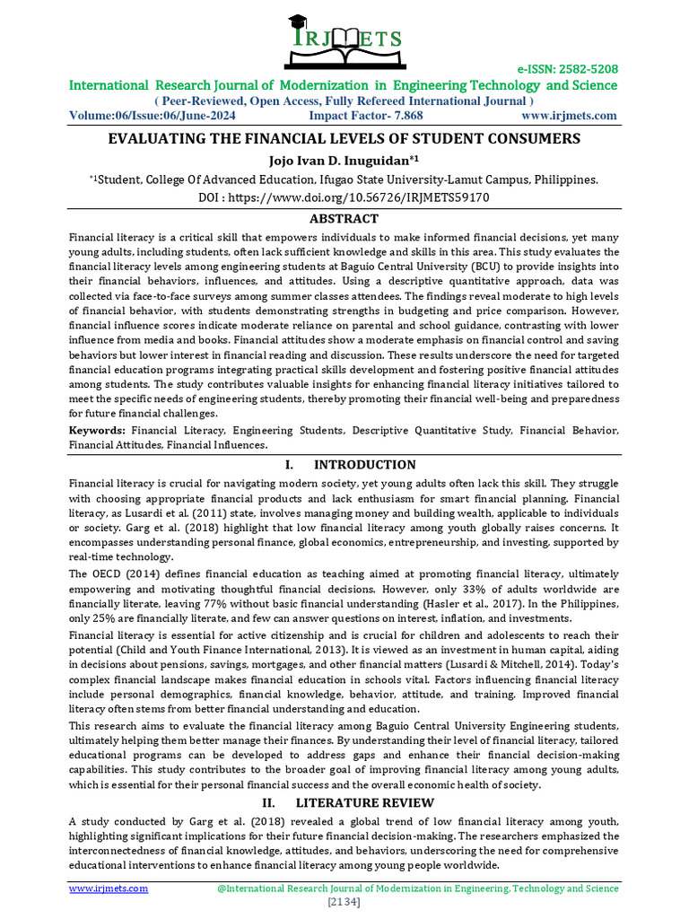 Evaluating The Financial Levels of Student Consumers | PDF | Financial ...