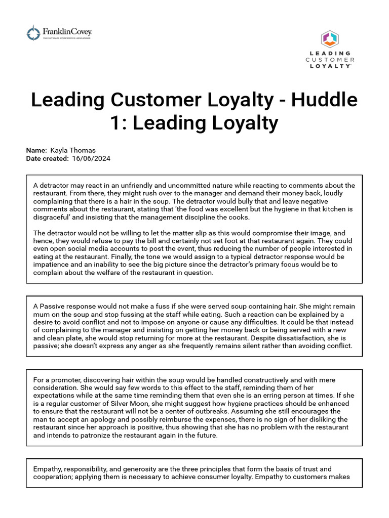 Huddle 1 | PDF | Customer | Leadership
