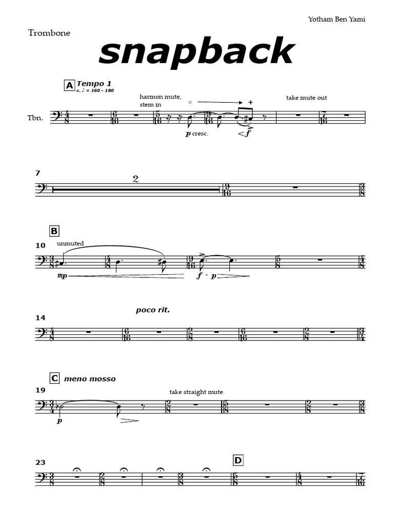Snapback - Trombone | PDF | Tempo | Musical Notation