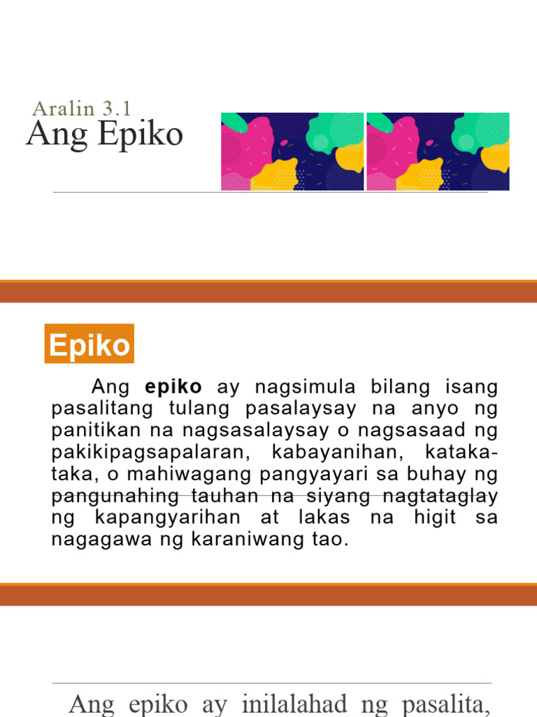 Aralin 3.1 Ang Epiko | PDF