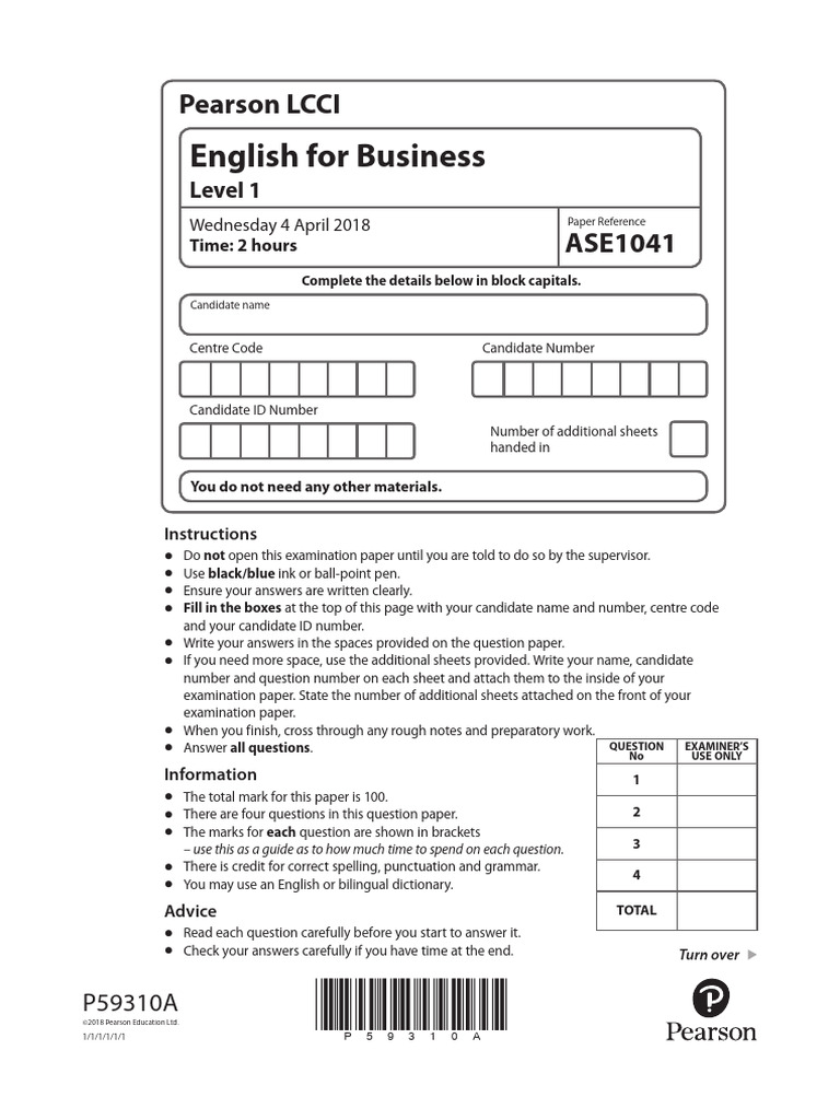 LCCI English Exam Instructions | PDF | Supermarket