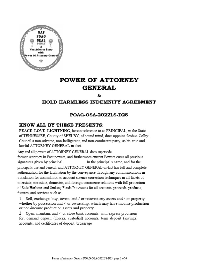 Power of Attorney General Final | PDF | Indemnity | Power Of Attorney
