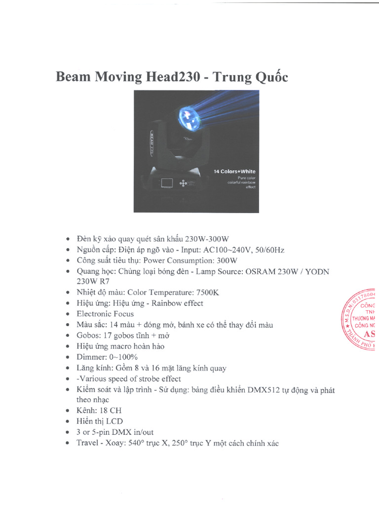 Hàng Hóa 55 - Moving Head 230 | PDF