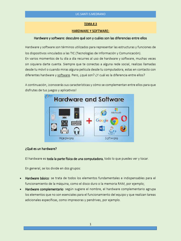 TEMA # 3 HARDWARE Y SOFTWARE | PDF | Hardware de la computadora | Software