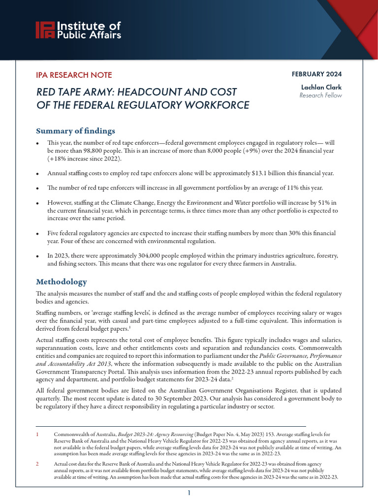 IPA Research Note Red Tape Army Headcount and Cost of The Federal ...