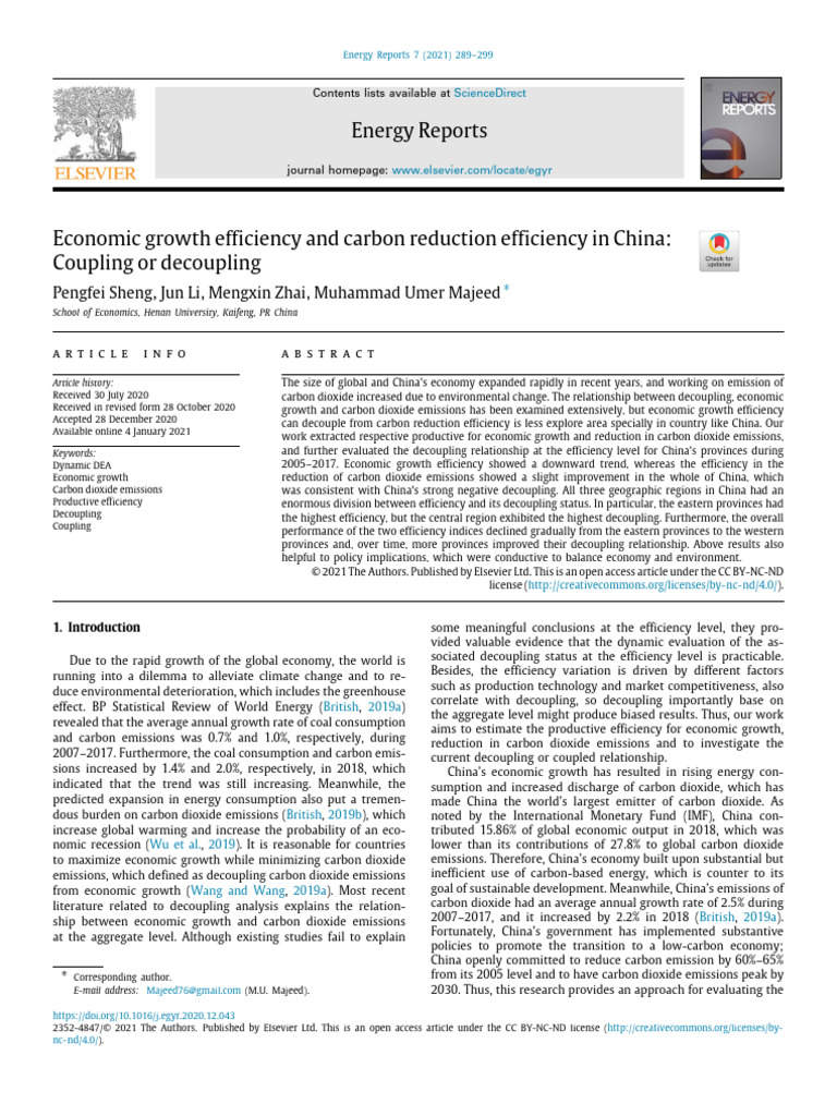 Economic Growth Efficiency and Carbon Reduction Efficiency in - 2021 ...
