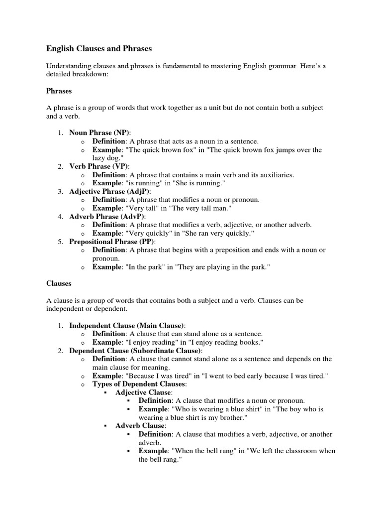 English Clauses and Phrases | PDF | Phrase | Clause