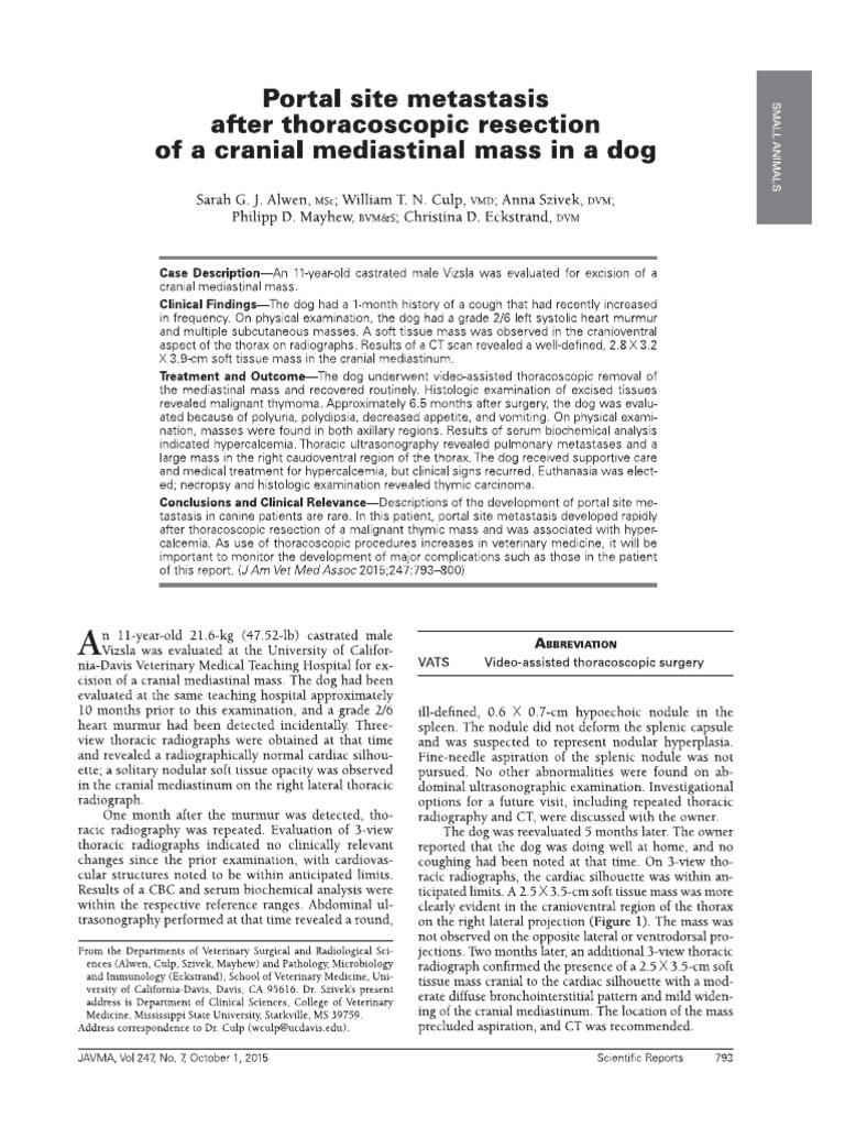 Portal Site Metastasis After Thoracoscopic Resection of A Cranial ...