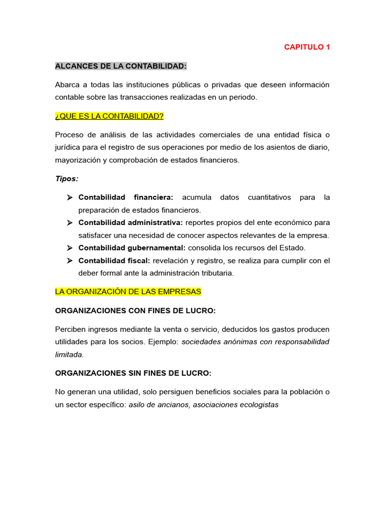 Resumen 1 Examen Contabilidad | Descargar gratis PDF | Contabilidad | Estado financiero