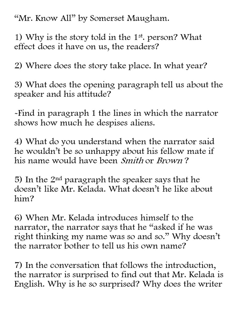 MR Know All - COMPREHENSION QUESTIONS 2 | PDF