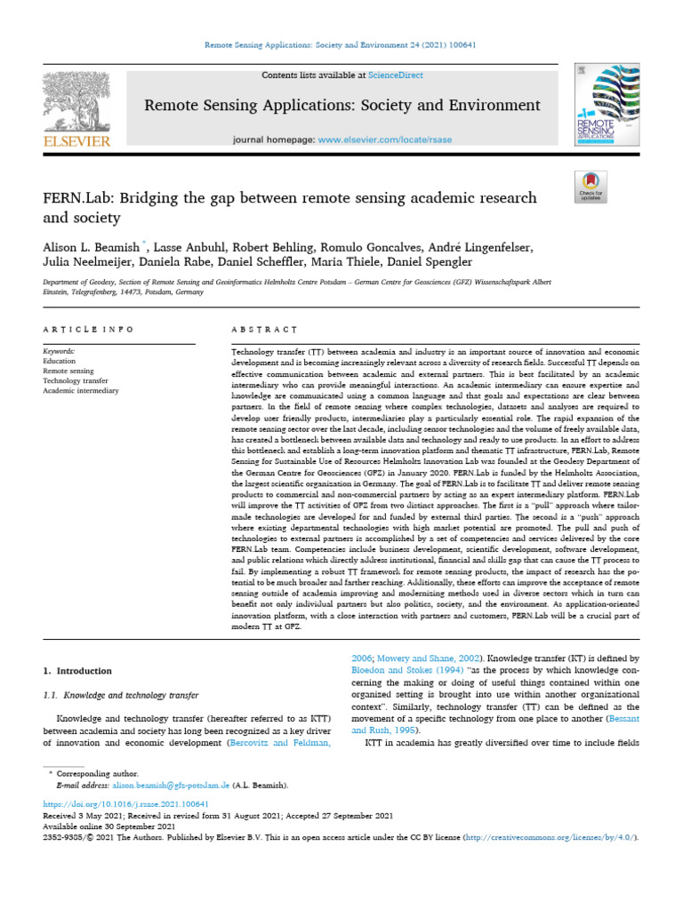 FERN Lab Bridging The Gap Between Remote S - 2021 - Remote Sensing Applications | PDF | German ...