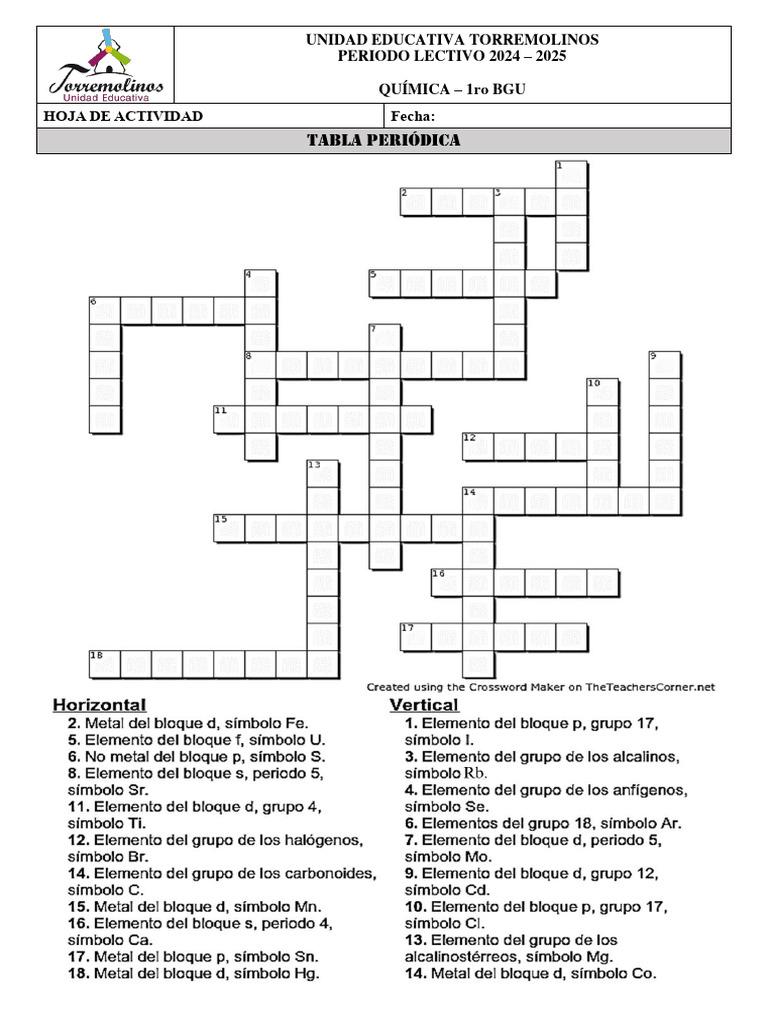 Química - Actividad - Tabla Periódica I | PDF