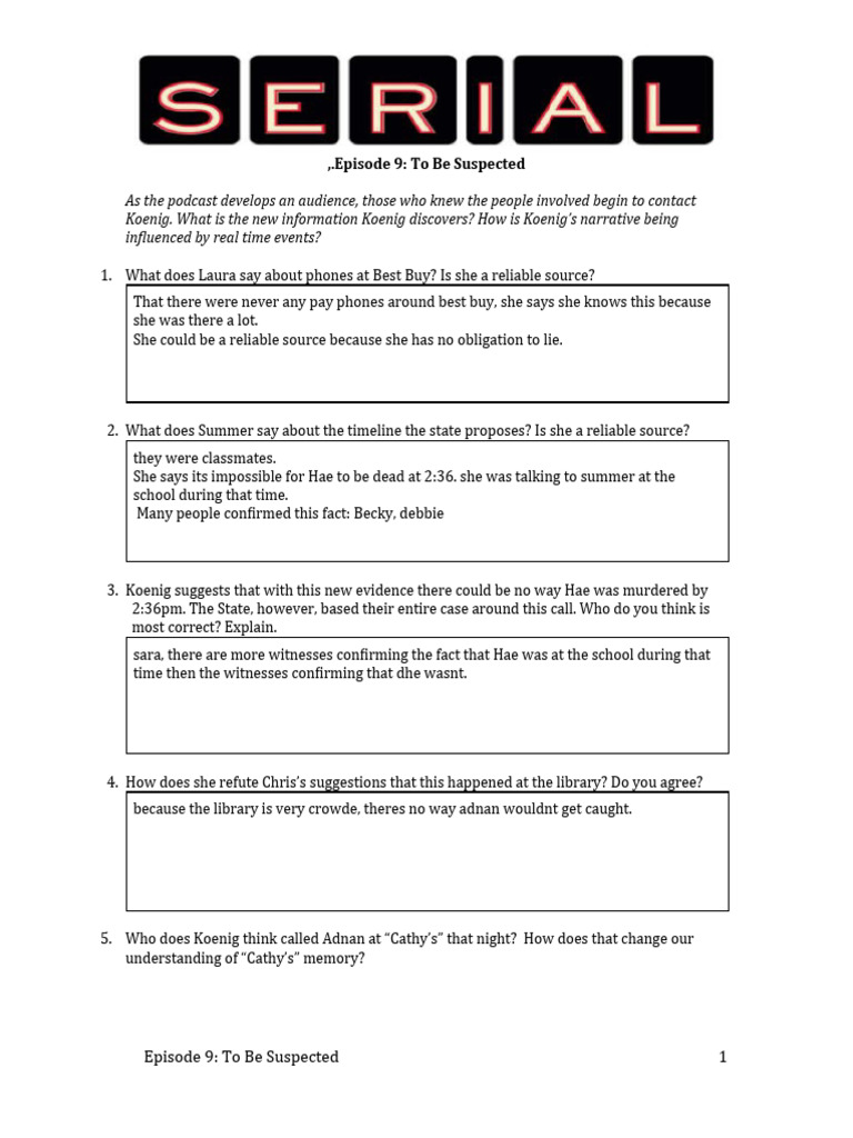 Episode 9: New Evidence and Doubts | PDF