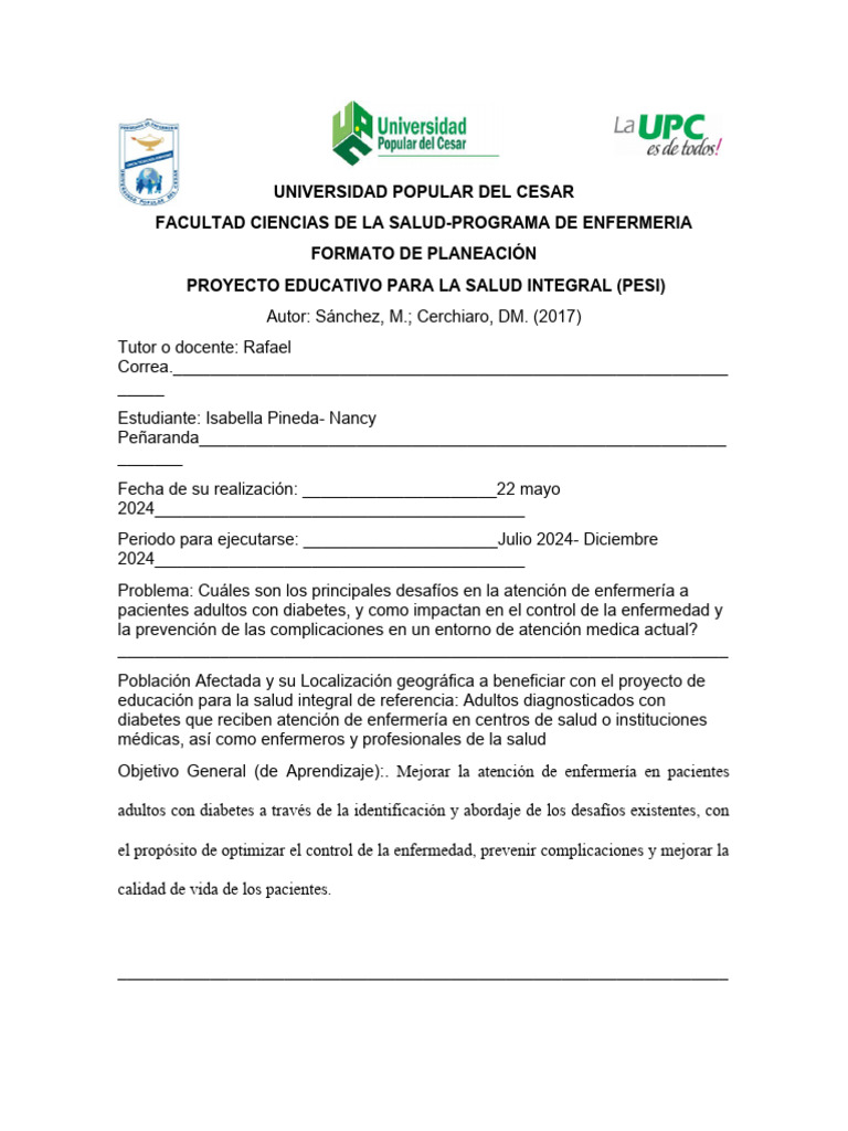 2 Pesi Planeacion | PDF | Enfermería | Diabetes