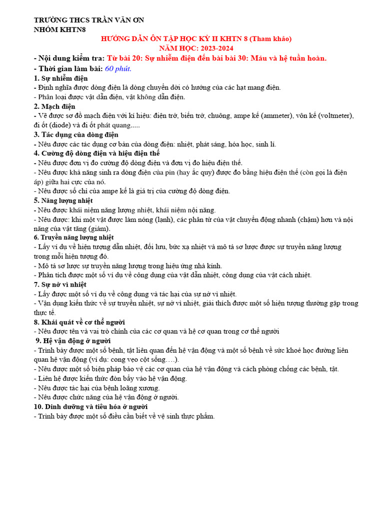 HD ÔN TẬP KHTN 8 HK2 23 | PDF