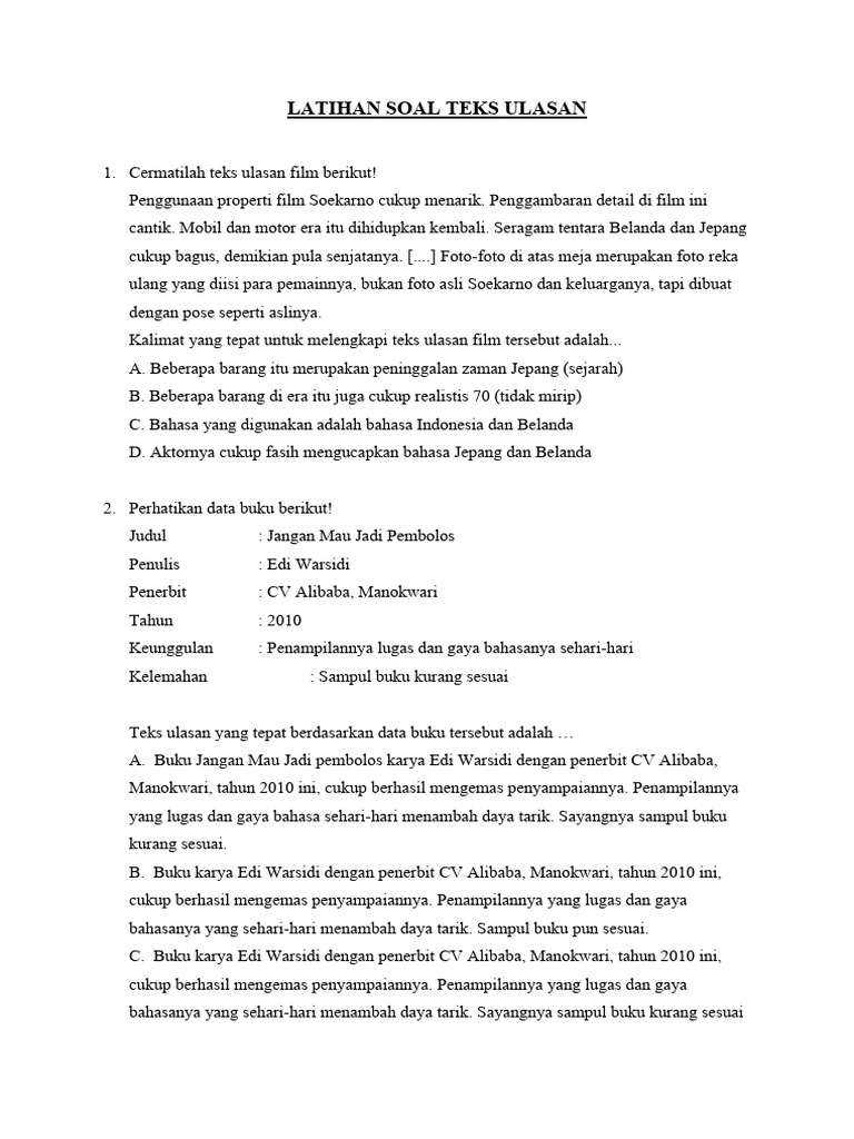 Latihan Soal Teks Ulasan | PDF