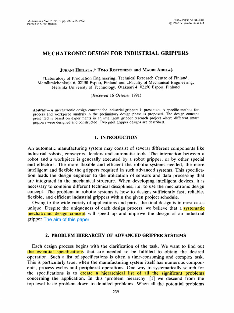 Mechatronic Design For Industrial Grippers | PDF | Reliability Engineering | Force