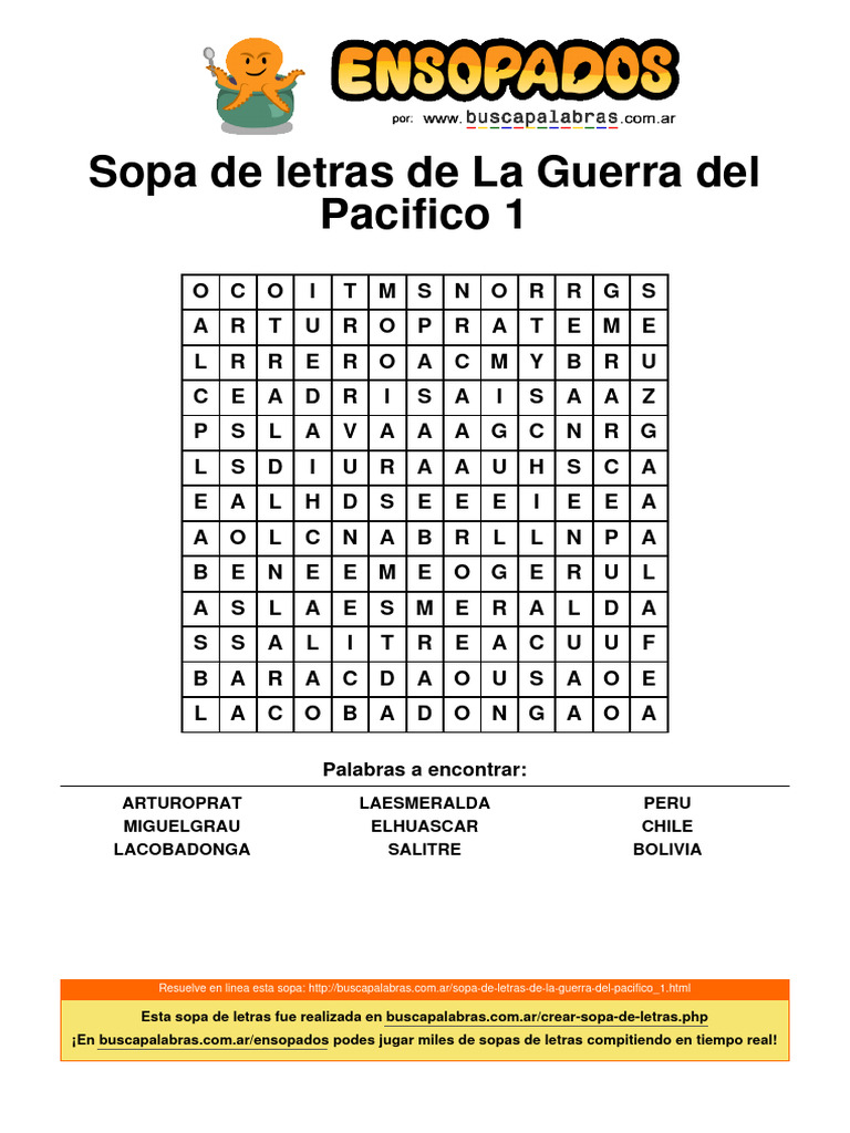 Sopa De Letras De La Guerra Del Pacifico1 Pdf 