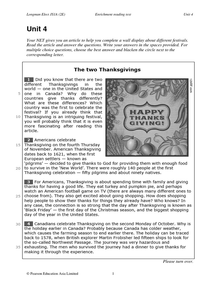 Elect JS1A Enrichment Reading Text U4 | PDF | Thanksgiving | Black Friday (Shopping)