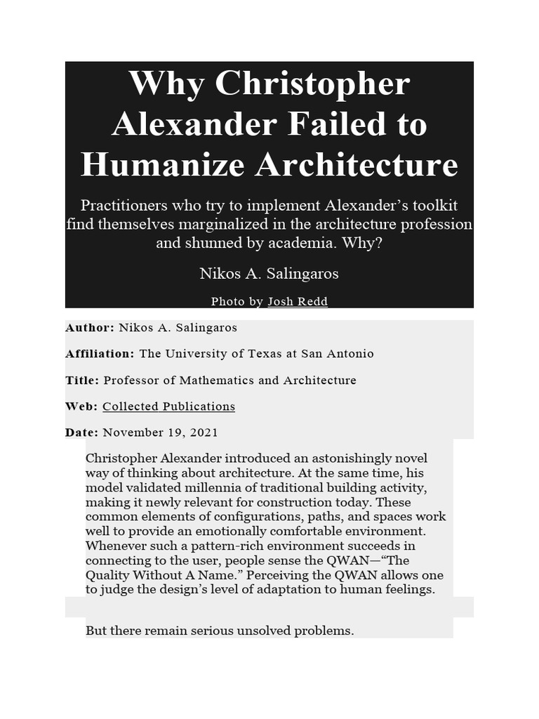 Why Christopher Alexander Failed To Humanize Architecture | PDF | Meme ...