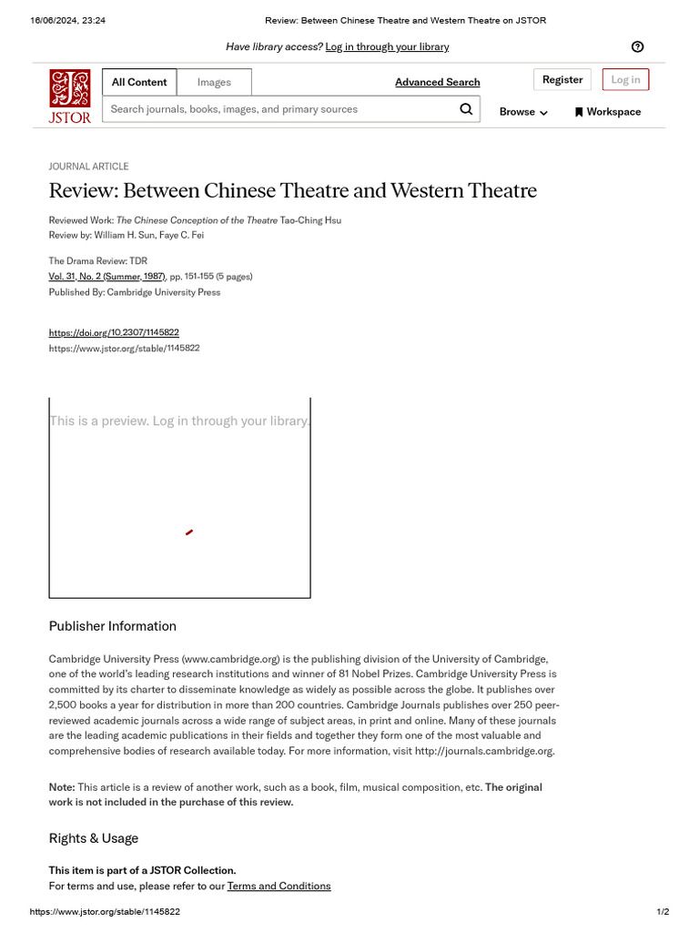 Review - Between Chinese Theatre and Western Theatre On JSTOR | PDF ...
