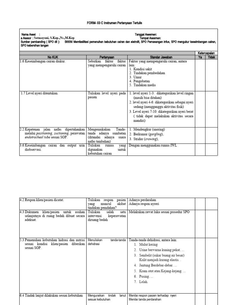FORM - 03 C Instrumen Penilaian Pengetahuan Tulis (Contoh Pengisian ...