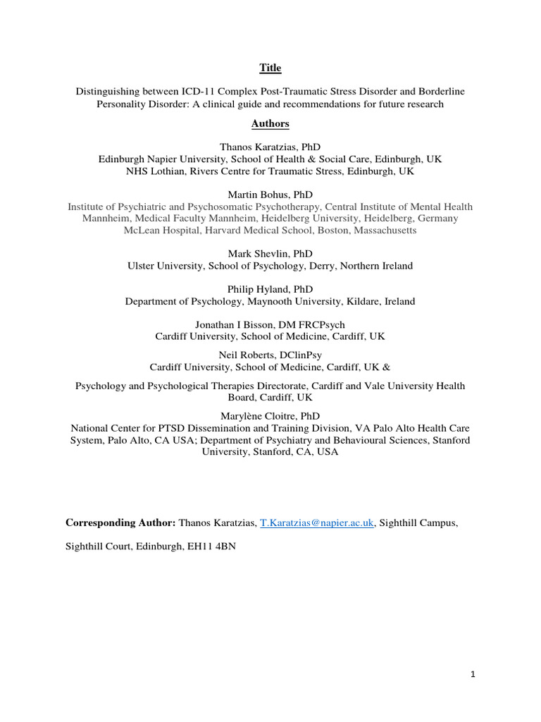 CPTSD Vs BPD Clinical Guidelines Karatzias 2023 BJP | PDF | Complex ...