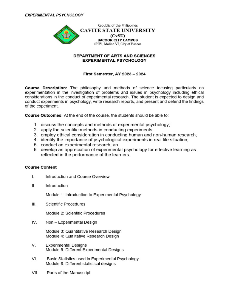 Experimental Psychology Course | PDF | Experiment | Psychology