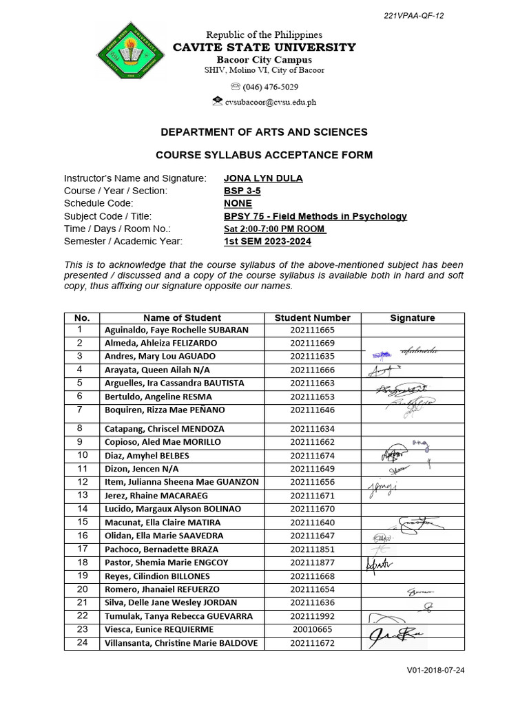 BSP 3-5 - Course-Syllabus-Acceptance-Form | PDF
