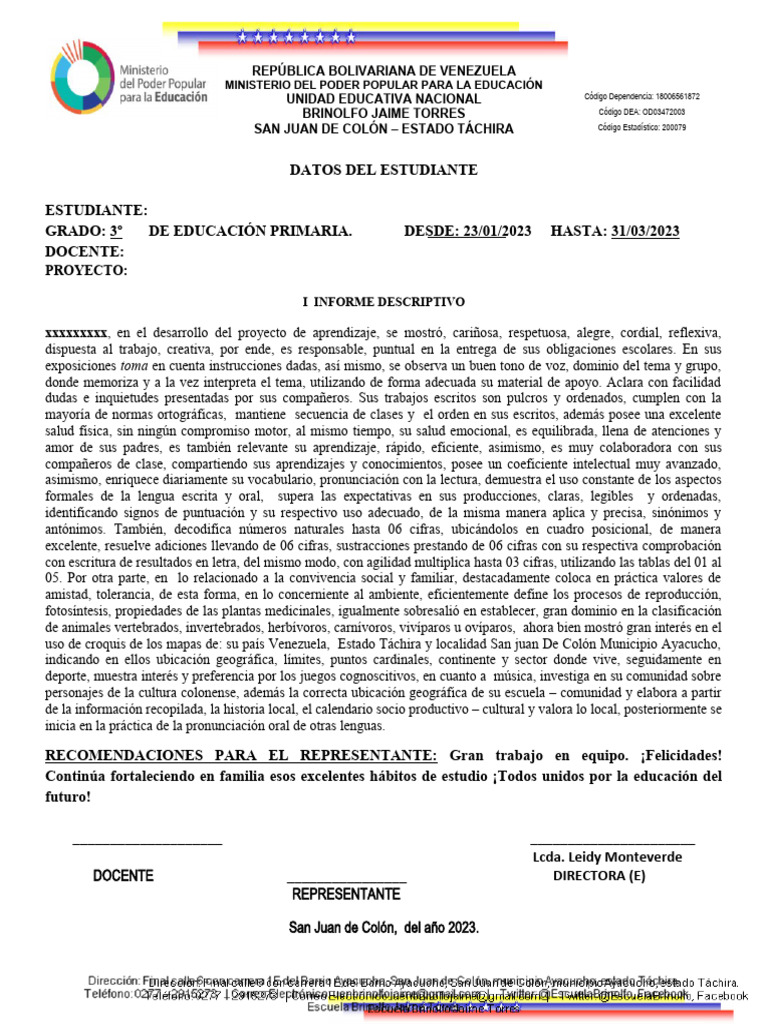 Modelo Informe Descriptivo | PDF | Ciencias sociales | Relaciones ...