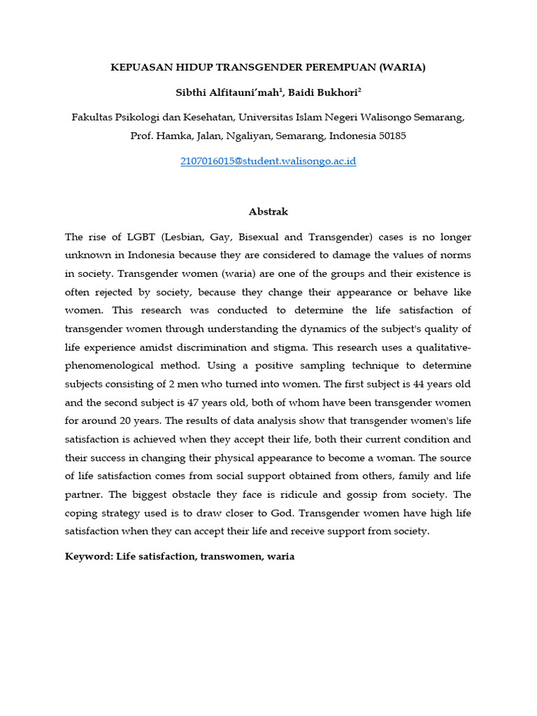 Kepuasan Hidup Waria 2 | PDF | Ilmu Sosial