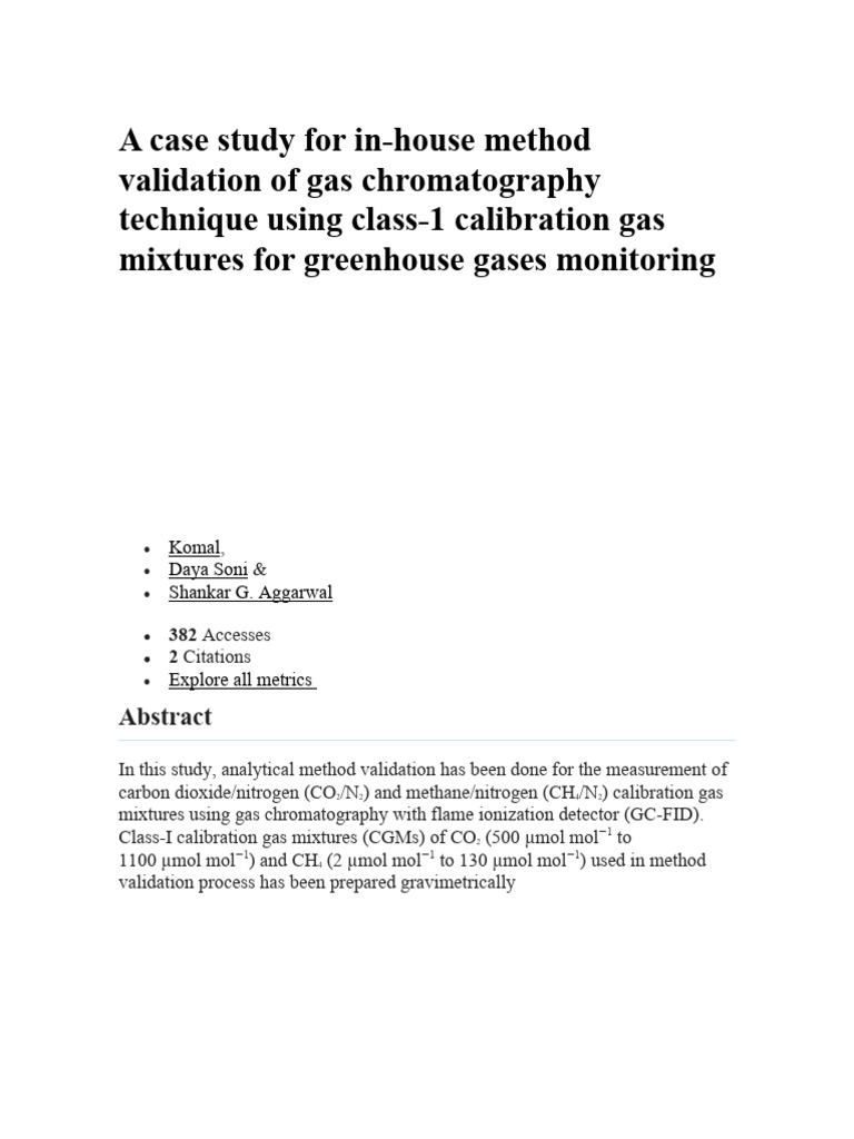 A case study for in-house method validation of gas chromatography technique using | PDF | Gas ...