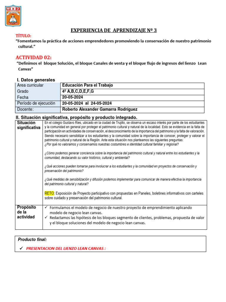 Unidad 03 - Actividad 02-Ept 4º Grado Gustavo Ries | PDF | Modelo de ...