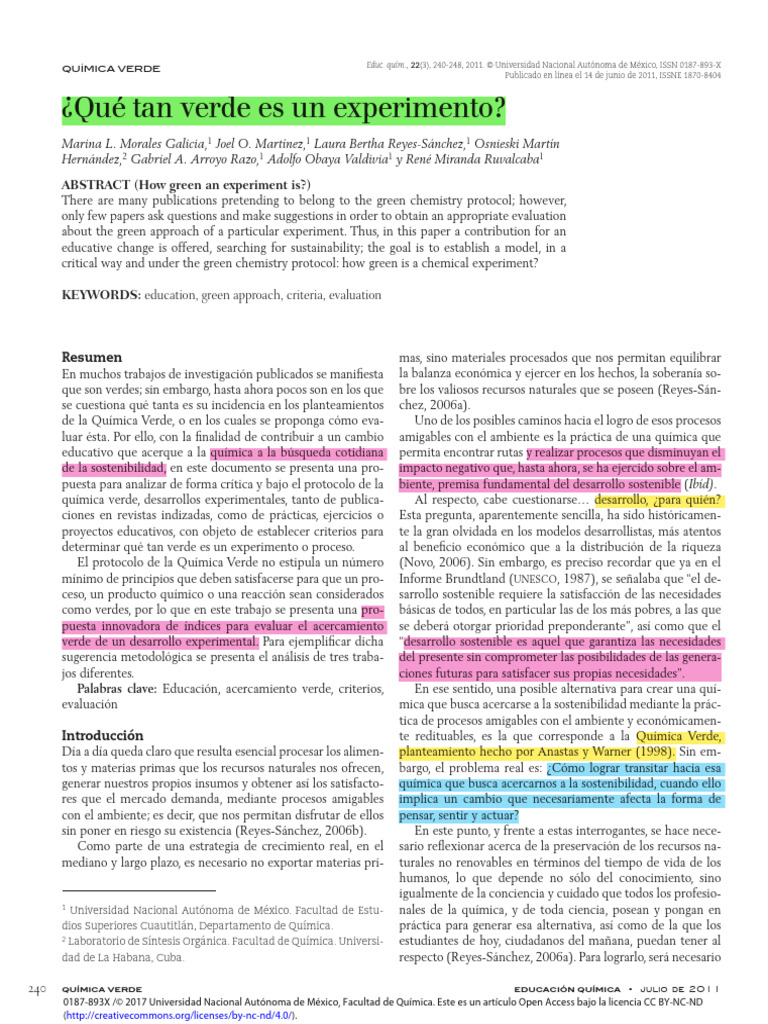 Qué Tan Verde Es Un Experimento - Subrayado | PDF | Química verde | Química