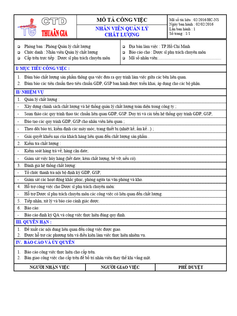 2021 - Nhan Vien Quan Ly Chat Luong | PDF