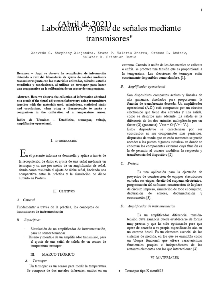 Laboratorio 2 Instrumentacion | PDF | Electrónica | Resistencia Eléctrica y Conductancia
