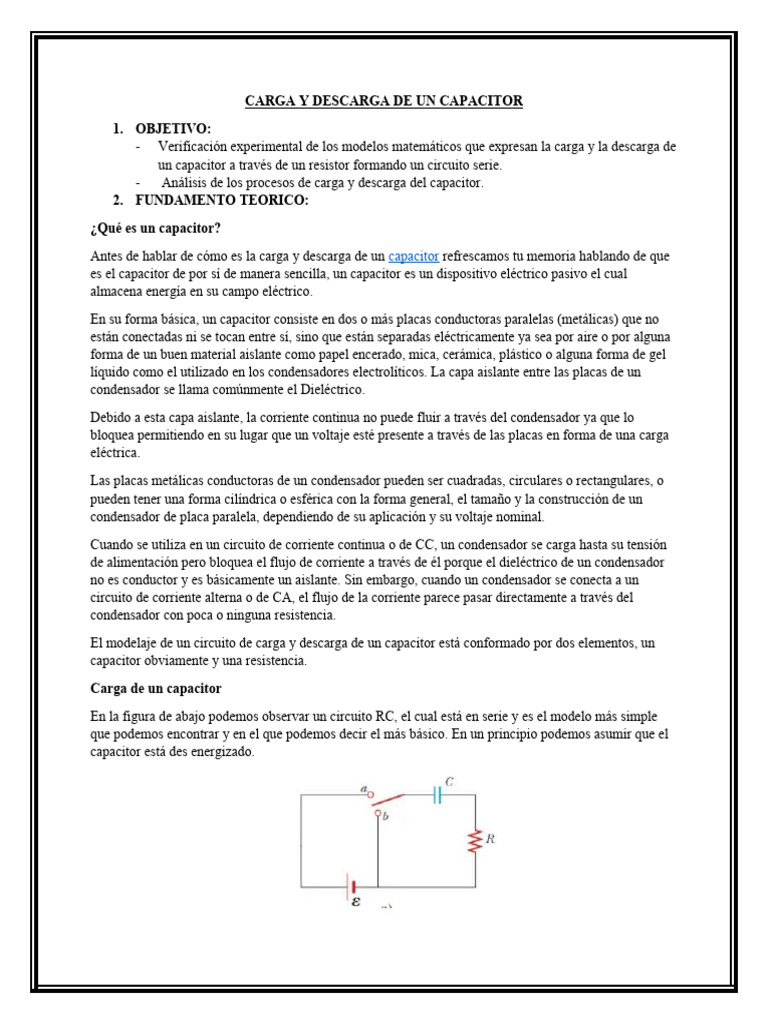 Carga y Descarga de Un Capacitor | PDF | Condensador | Red eléctrica
