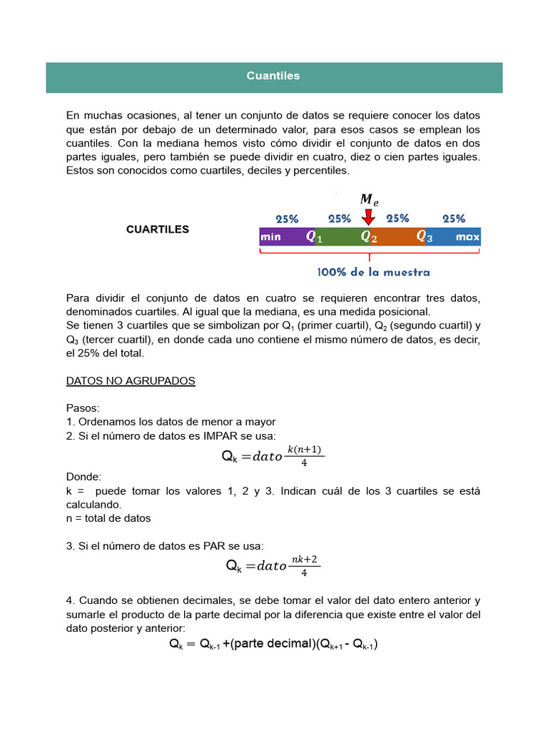 Cuantiles: Cuartiles, Deciles y Percentiles | PDF | Cuantil | Muestreo ...