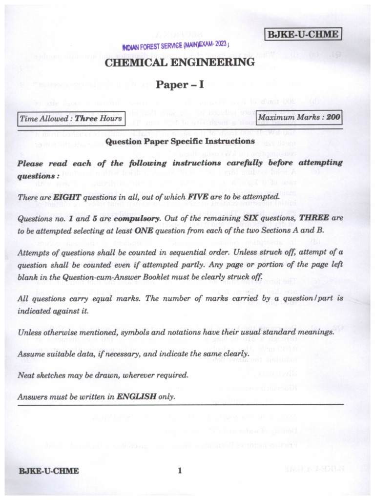 QP Ifsm 23 Chemical Engineering Paper I 051223 | PDF