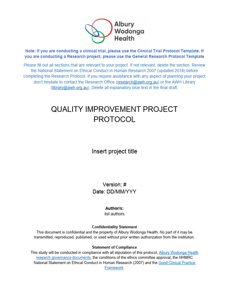 Quality Improvement Project Protocol Guide | PDF | Informed Consent | Risk