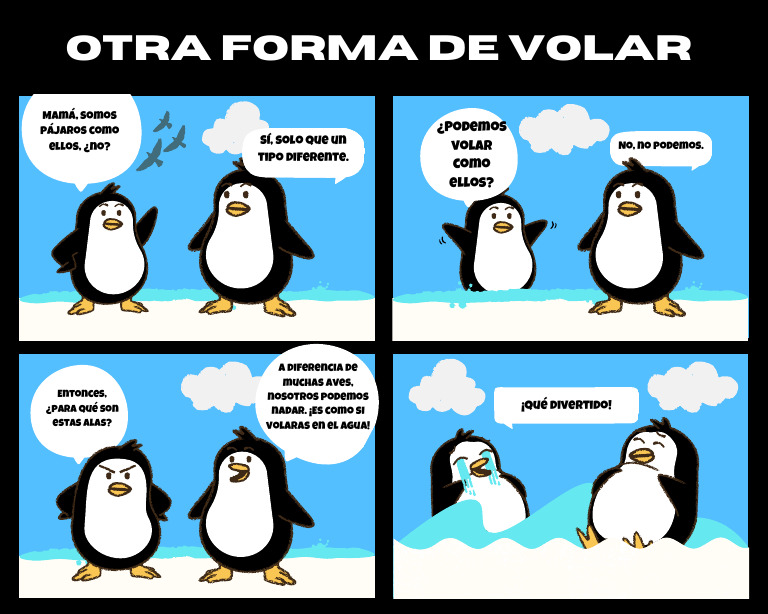 Tira Cómica Con 4 Viñetas Azul y Blanco Pingüinos Animal - 20240613 ...