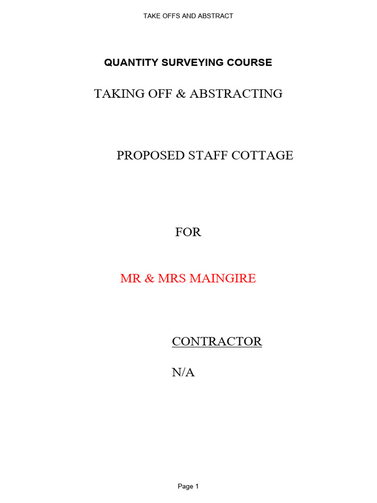 Take Offs for Proposed Cottage | PDF | Brick | Concrete