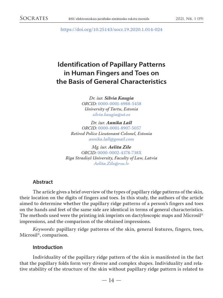 Identification of Papillary Patterns in | PDF | Hand | Fingerprint