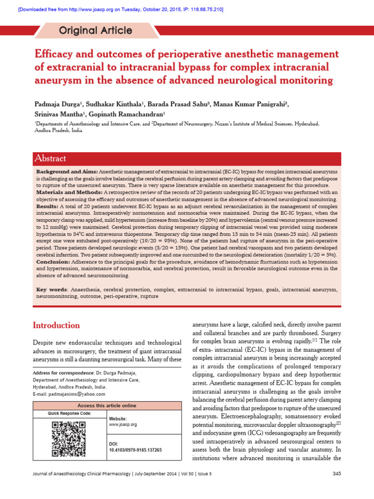 ECA ICA Bypass for Complex Intracranial Aneurysm.jacp | Download Free ...