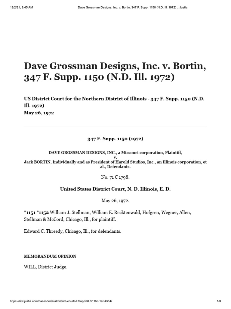 1972_Dave Grossman Designs, Inc | PDF | Copyright | Complaint