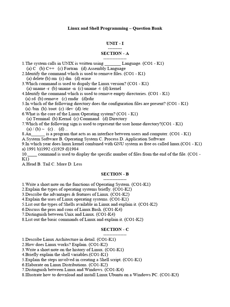 Linux Shell Programming Question Bank | PDF | Operating System | Linux