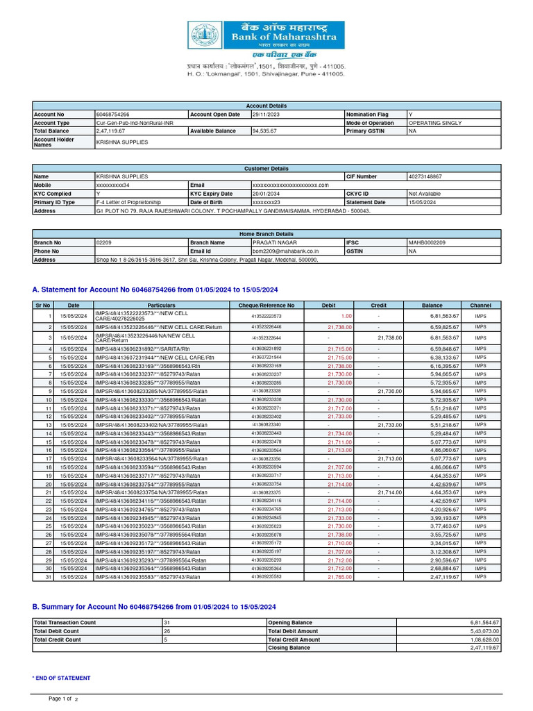 BOM Statement 60468754266 20240501 20240515 20240515102347 | PDF ...